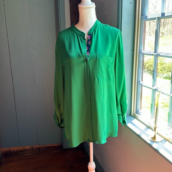 Diane Von Furstenberg | Tops | Dvf 0 Silk Blouse Kelly Green With ...